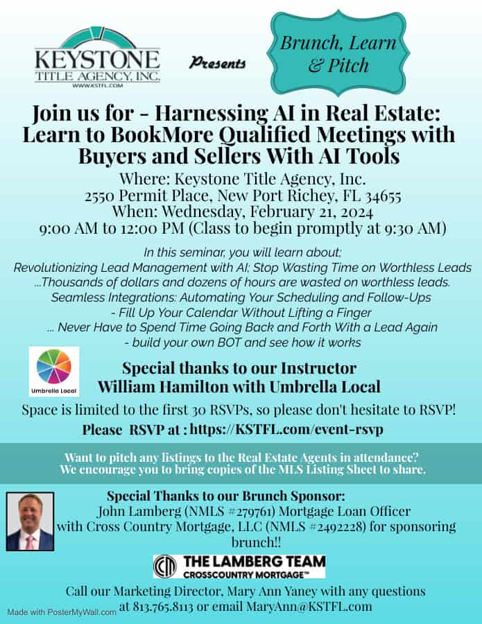 Brunch, Learn & Pitch - Harnessing AI in Real Estate - Tampa ,Wesley ... Brunch, Learn & Pitch - Harnessing AI in Real Estate - Tampa ,Wesley ...